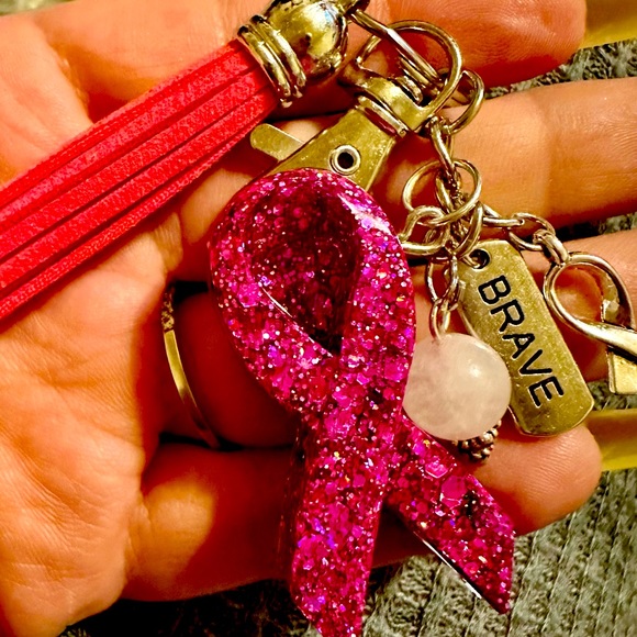Hand Crafted | Art | Small Pink Glitter Awareness Key Ring | Poshmark